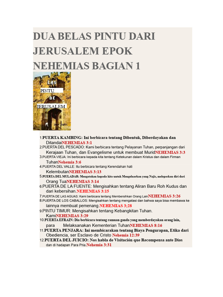 Dua Belas Pintu Jerusalem Zaman Nehemia Bagian 1 | PDF