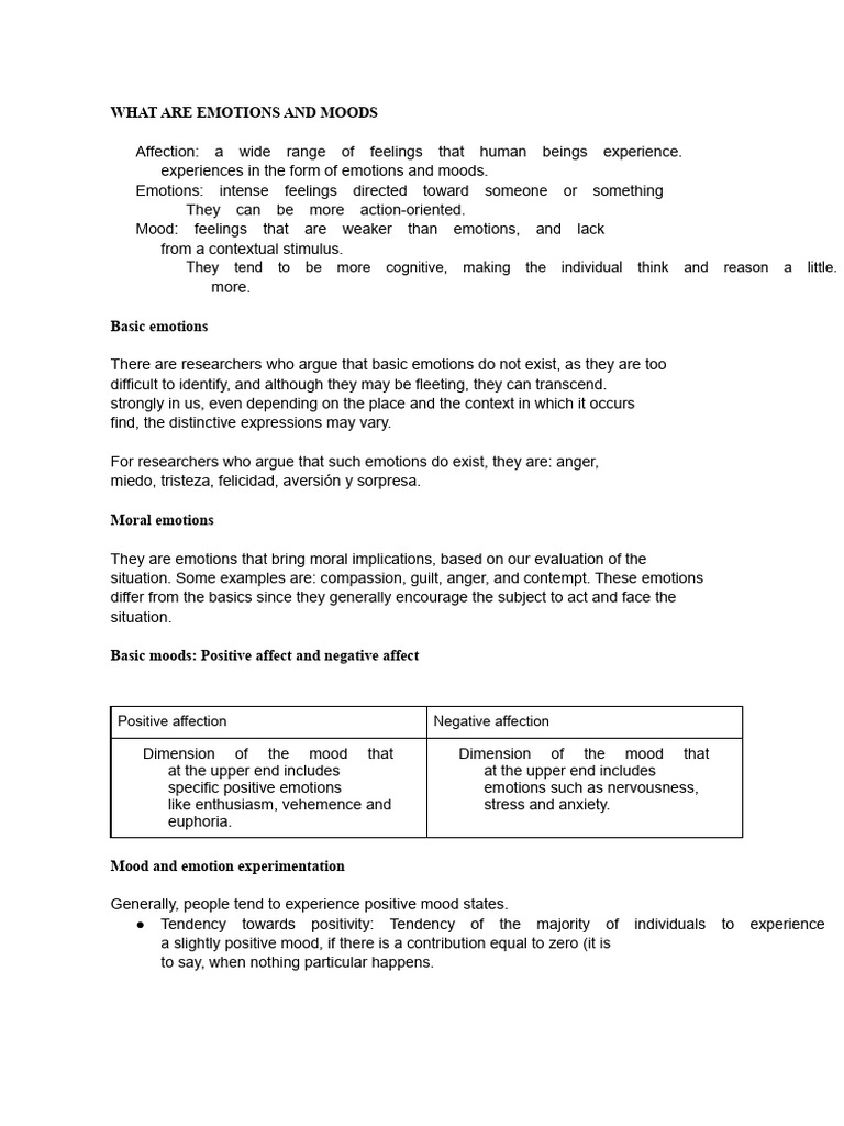 Summary Chapter 4 Emotions and Moods | PDF | Emotions | Mental Health