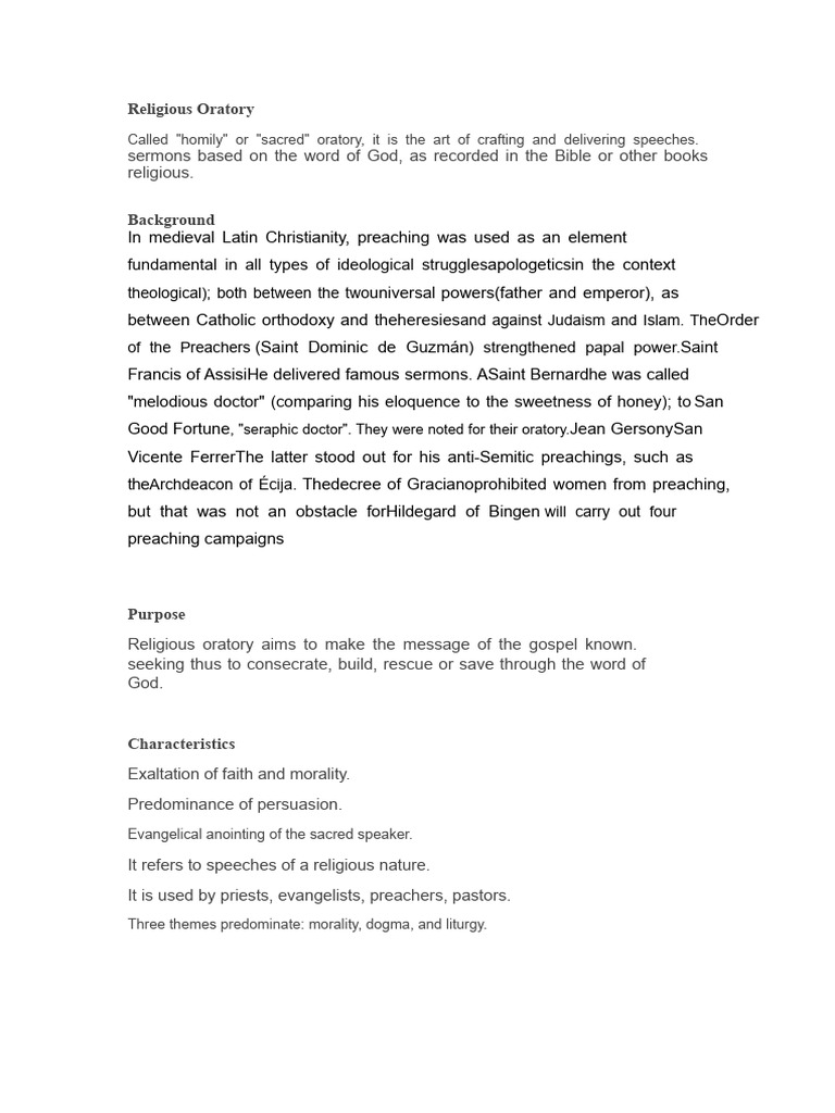Religious or Sacred Oratory Task.docx | PDF | Sermon | Christian Belief ...