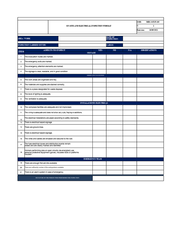 Inspection Format For Location and Electrical | PDF | Electrical Wiring ...