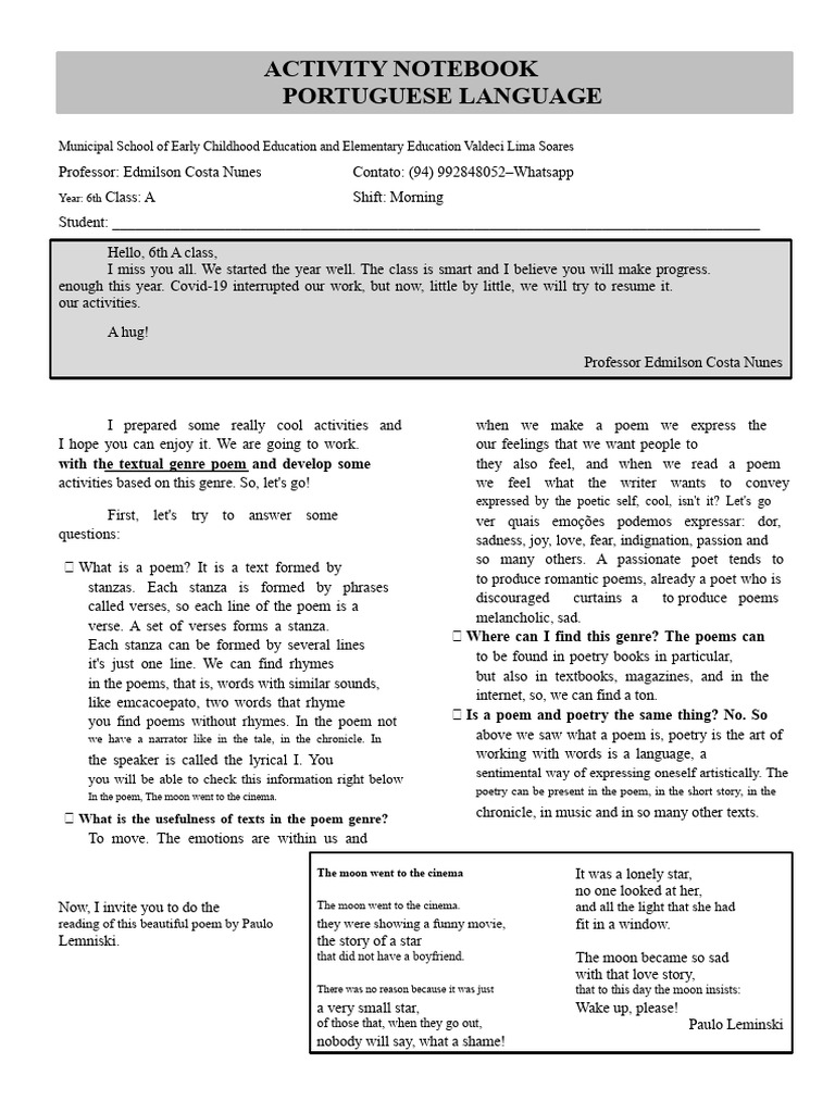 ACTIVITY NOTEBOOK - 6th grade. | PDF | Grammatical Gender | Grammatical ...