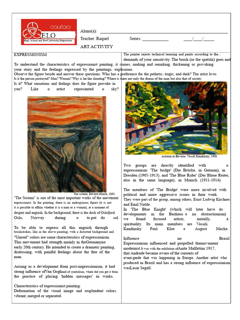 Expressionism Art Activity | PDF | Expressionism | The Arts