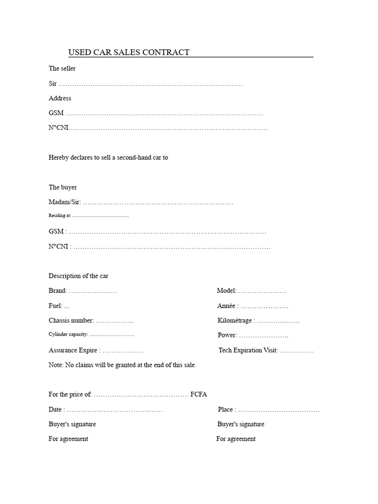 USED CAR SALE CONTRACT | PDF