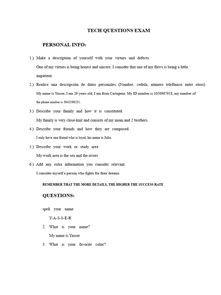 Exam Questions Tecs Spanish | PDF