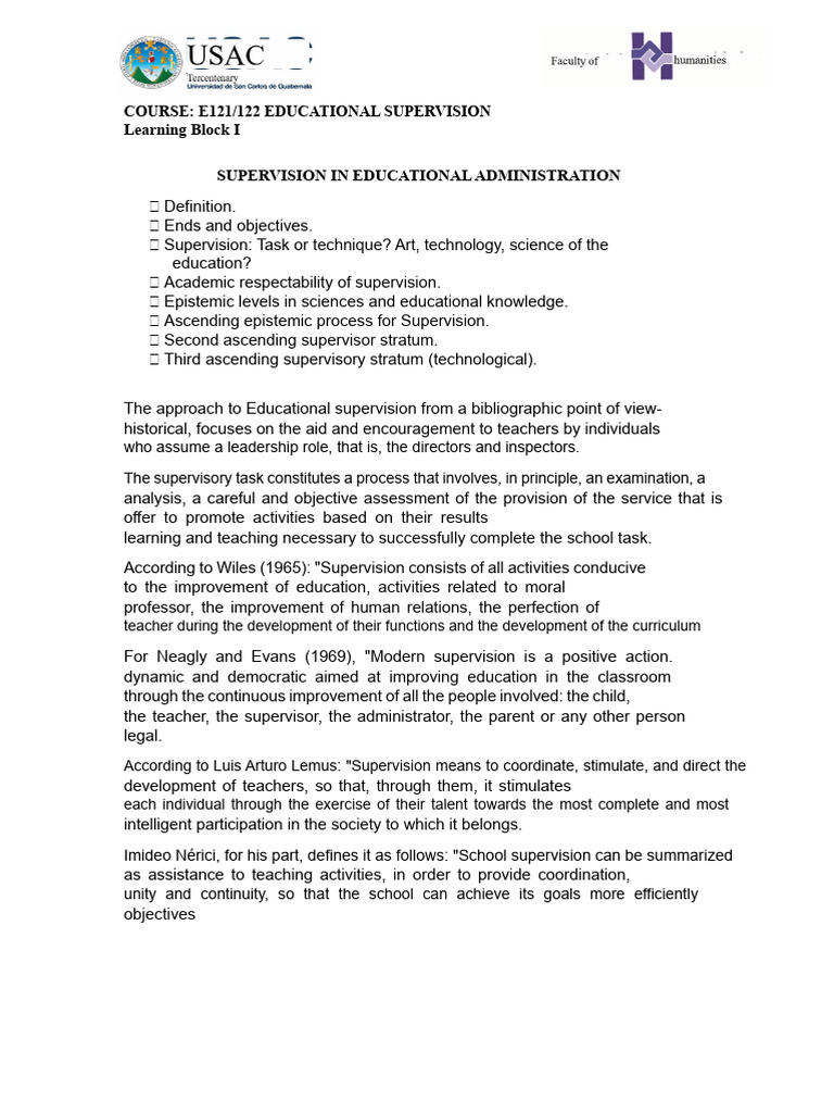 Supervision in Educational Administration Block I | PDF | Epistemology ...