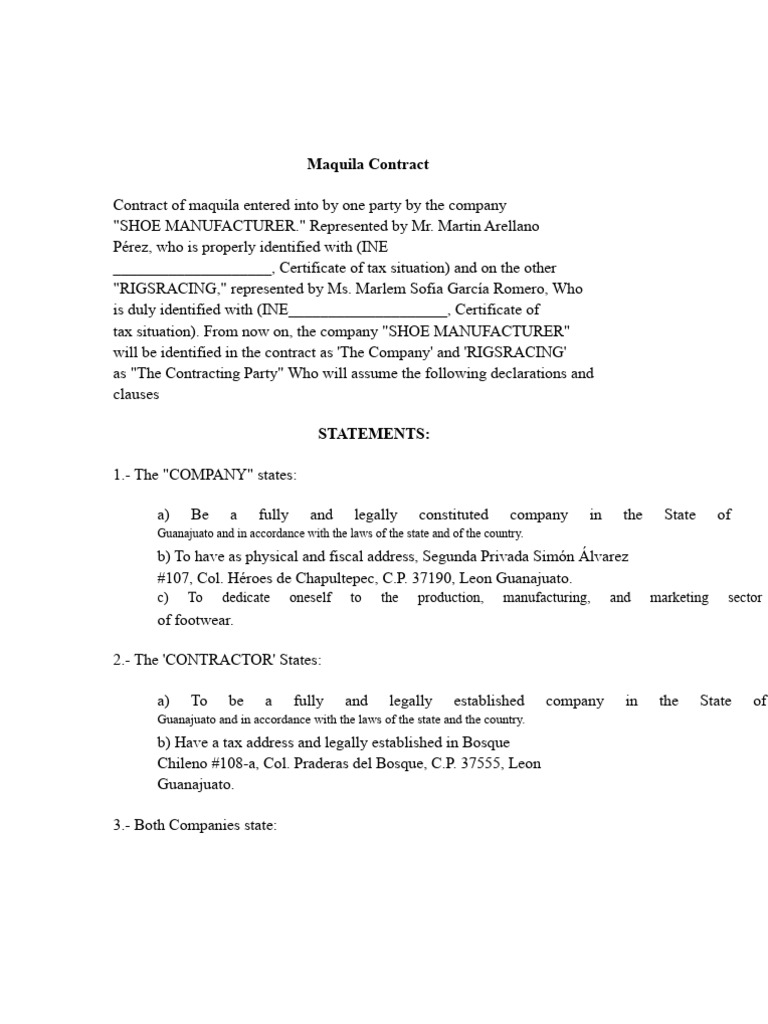 Maquila Contract | PDF | Private Law | Justice