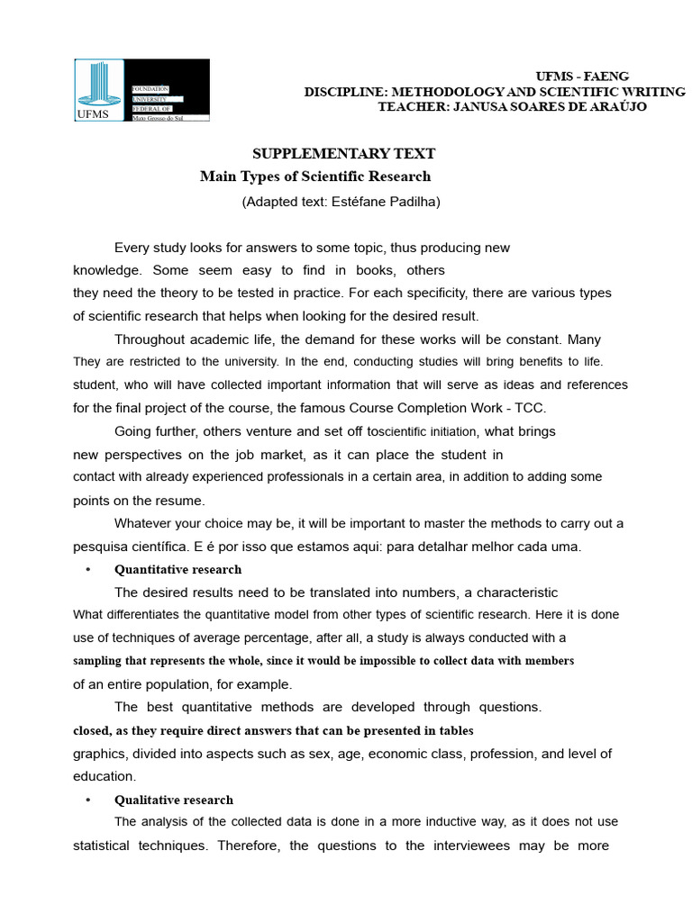 Main Types of Scientific Research | PDF | Scientific Method ...