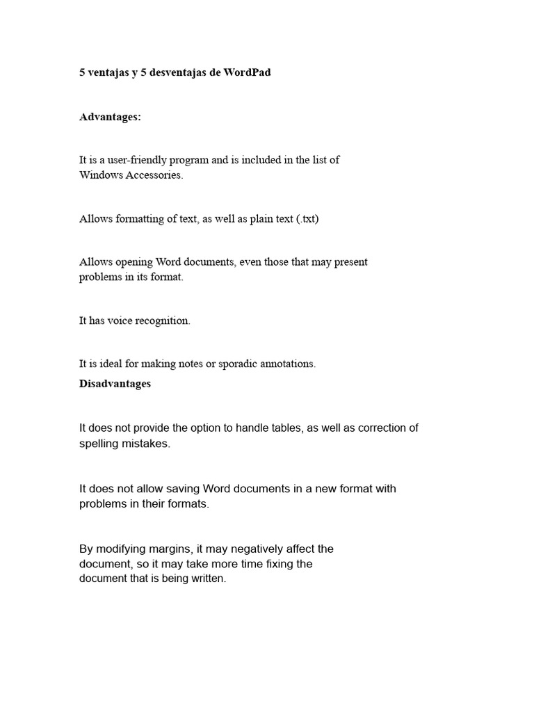 5 advantages and 5 disadvantages of WordPad | PDF | Application Software | Computing