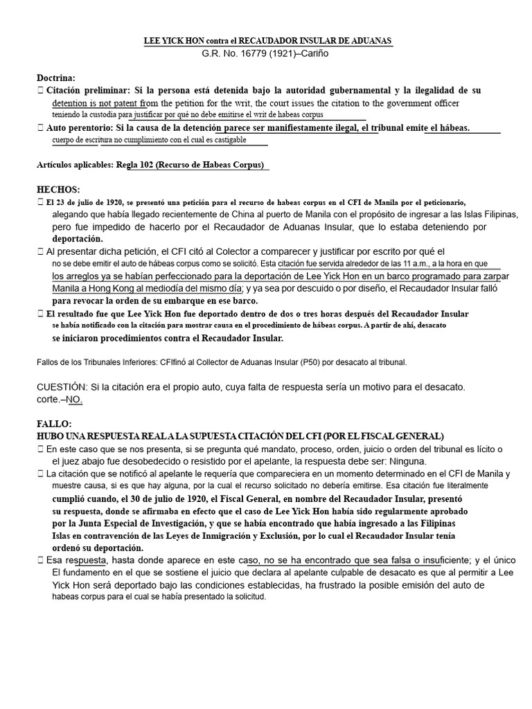 Resumen de Caso (Habeas Corpus) Spec Pro | PDF | Habeas corpus | Mandato