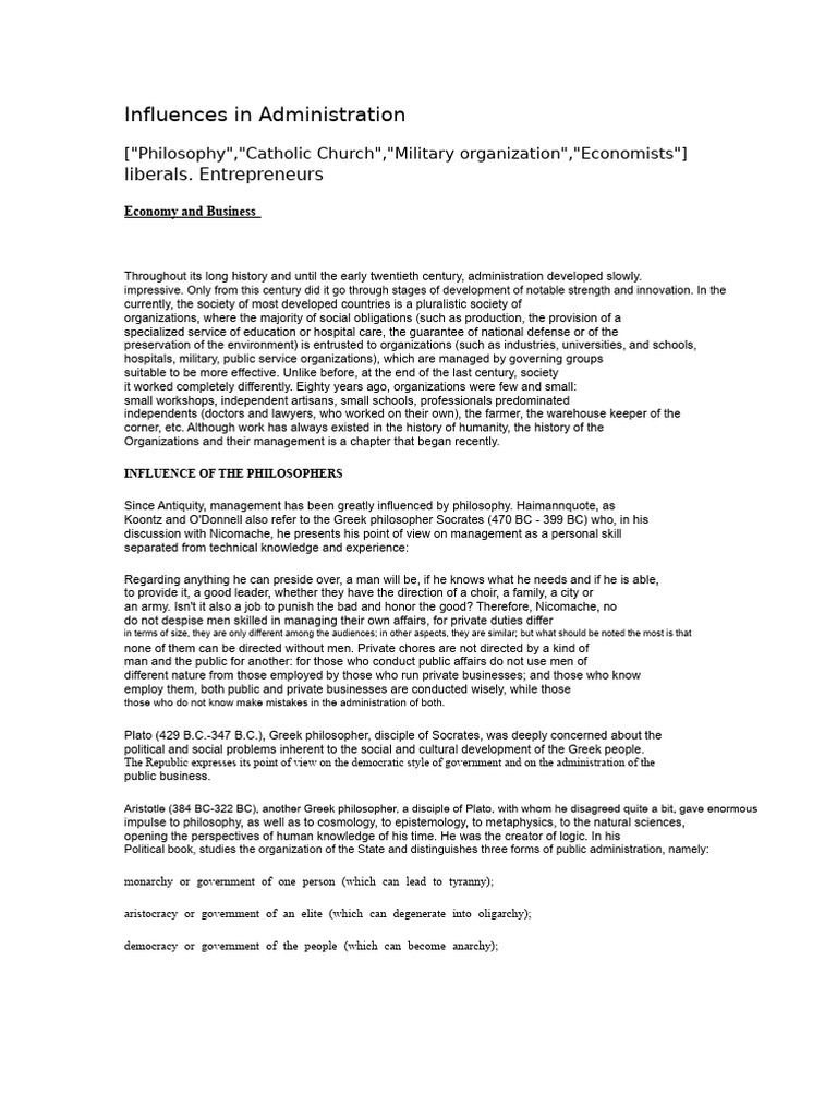 Historical Influences on Administration | PDF | Value (Economics ...