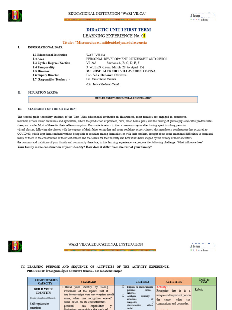 Wari Vilca Educational Identity Project | PDF | Curriculum | Identity ...