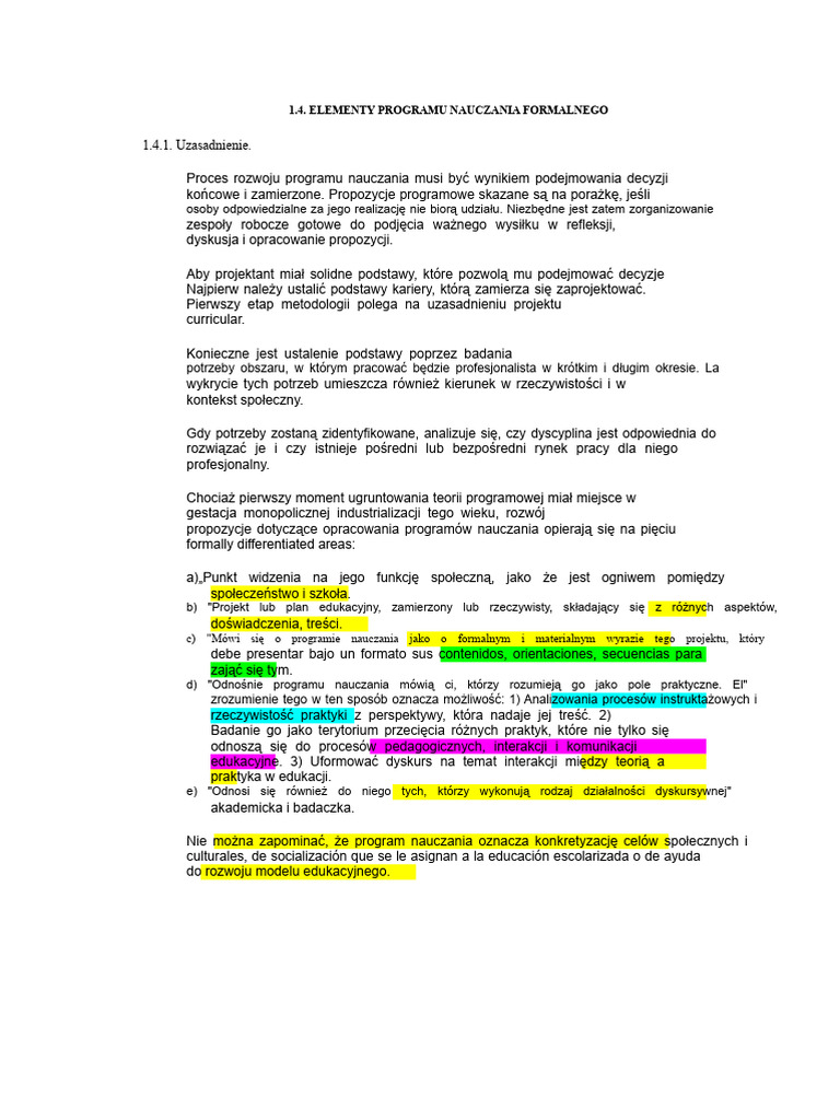 Elementy formalnego programu nauczania | PDF