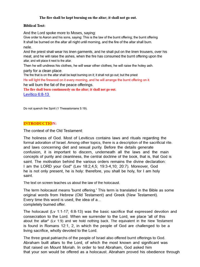 The Fire Shall Be Kept Burning On The Altar Continuously. | PDF ...