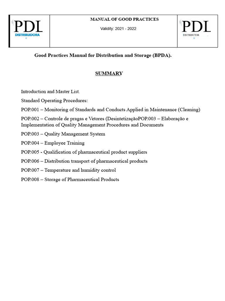 Good Practices Manual for Distribution and Storage | PDF