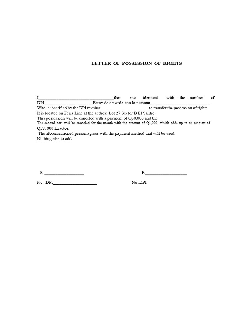 Letter of Possession of Rights | PDF