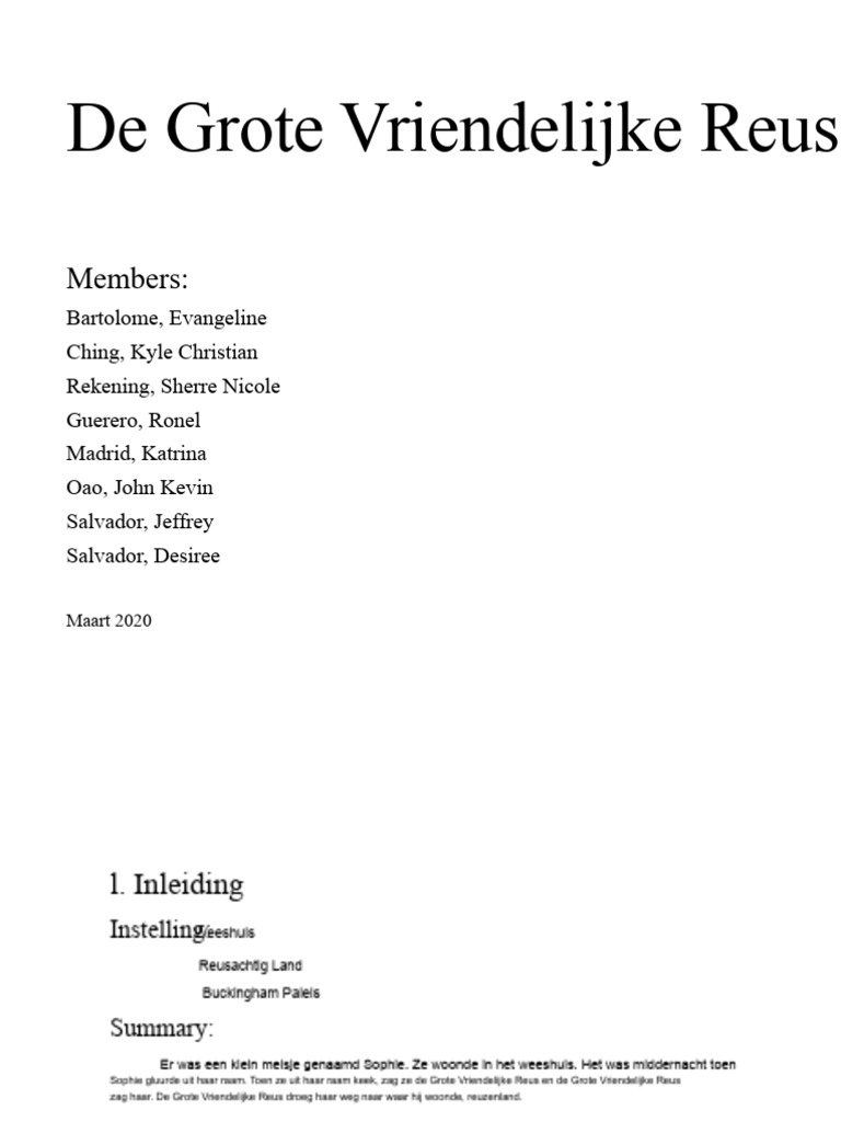 De Grote Vriendelijke Reus | PDF