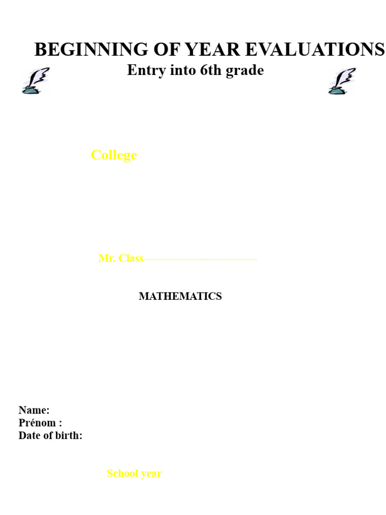 diagnostic assessment math 6th grade | PDF | Area | Mathematics