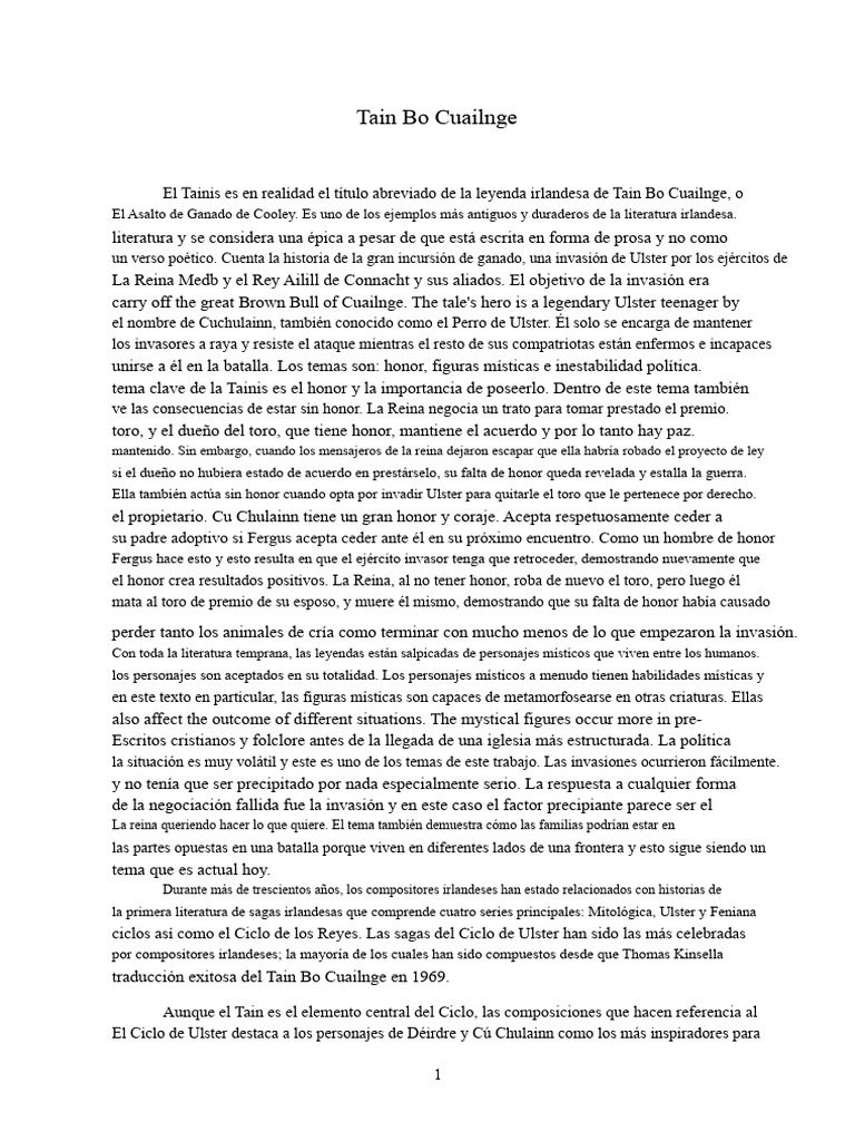 Tain Bo Cuailnge: Épica Irlandesa Clásica | PDF