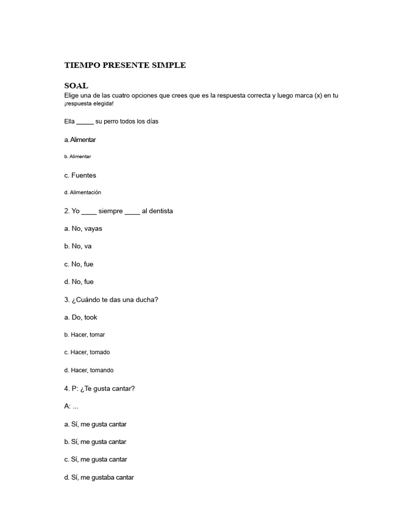 Ejercicios de Presente Simple en Español | PDF | Asunto (gramática) | Verbo