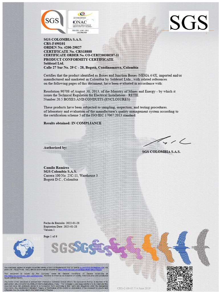 Certificate of Conformity For Weatherproof Boxes and Conduits - Surface ...
