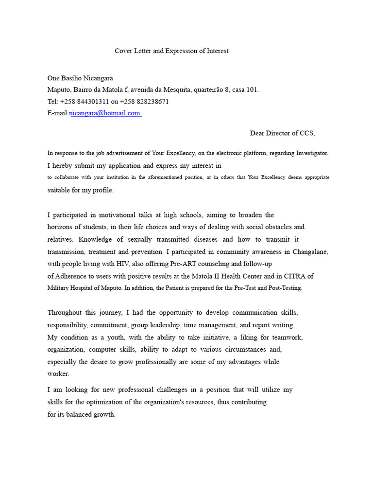 Cover Letter and Expression of Interest | PDF