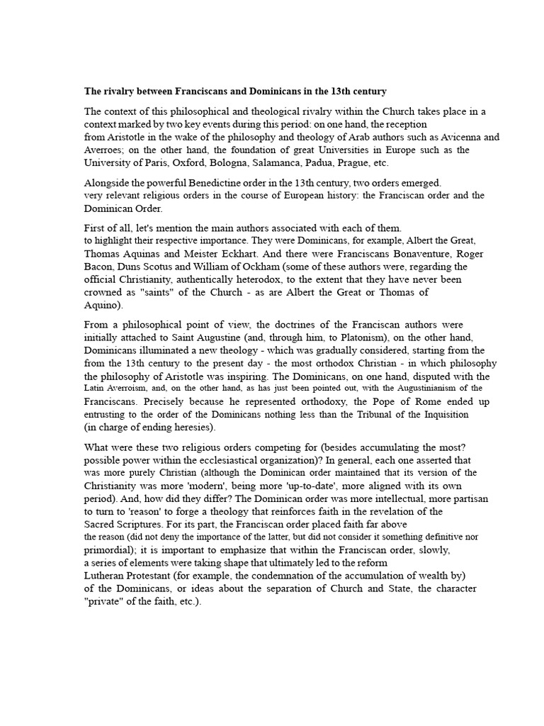 Franciscans vs. Dominicans: 13th Century Rivalry | PDF | Dominican ...