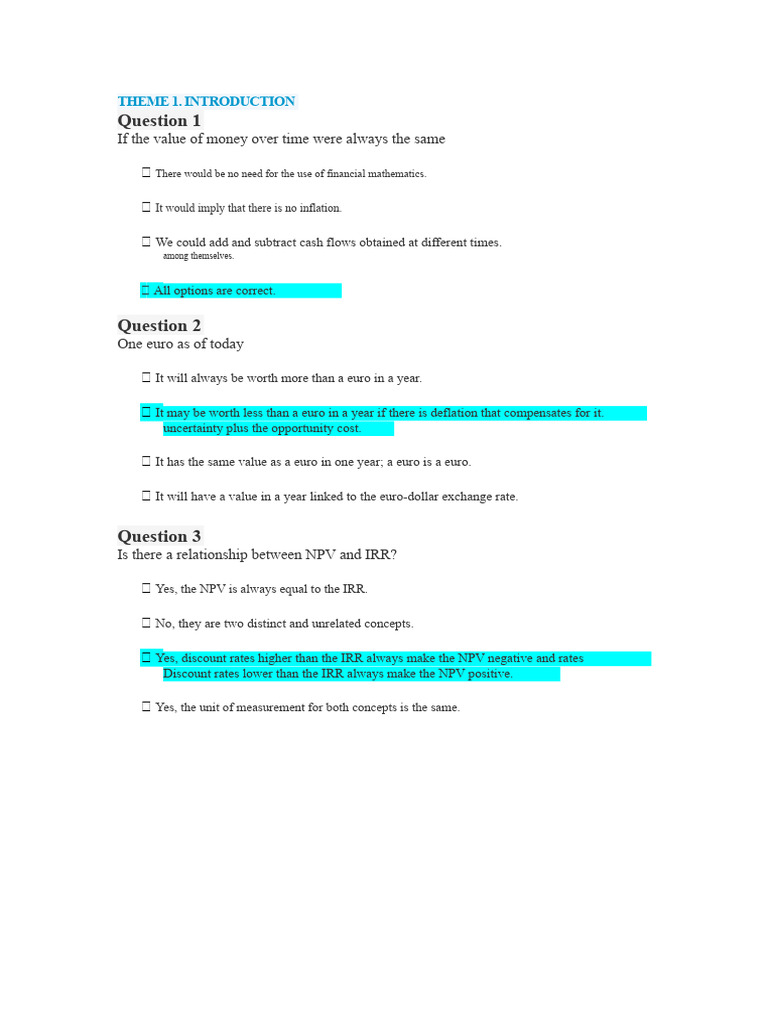 THEME 1 | PDF | Internal Rate Of Return | Net Present Value