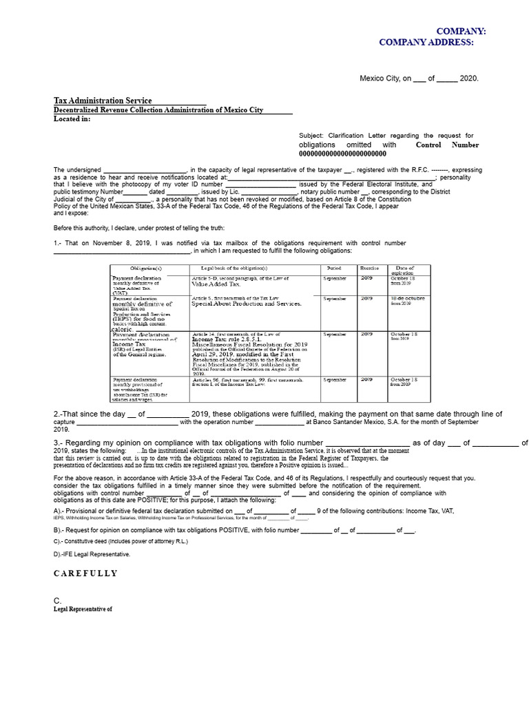 Tax Obligation Clarification Letter | PDF | Taxes | Government Finances