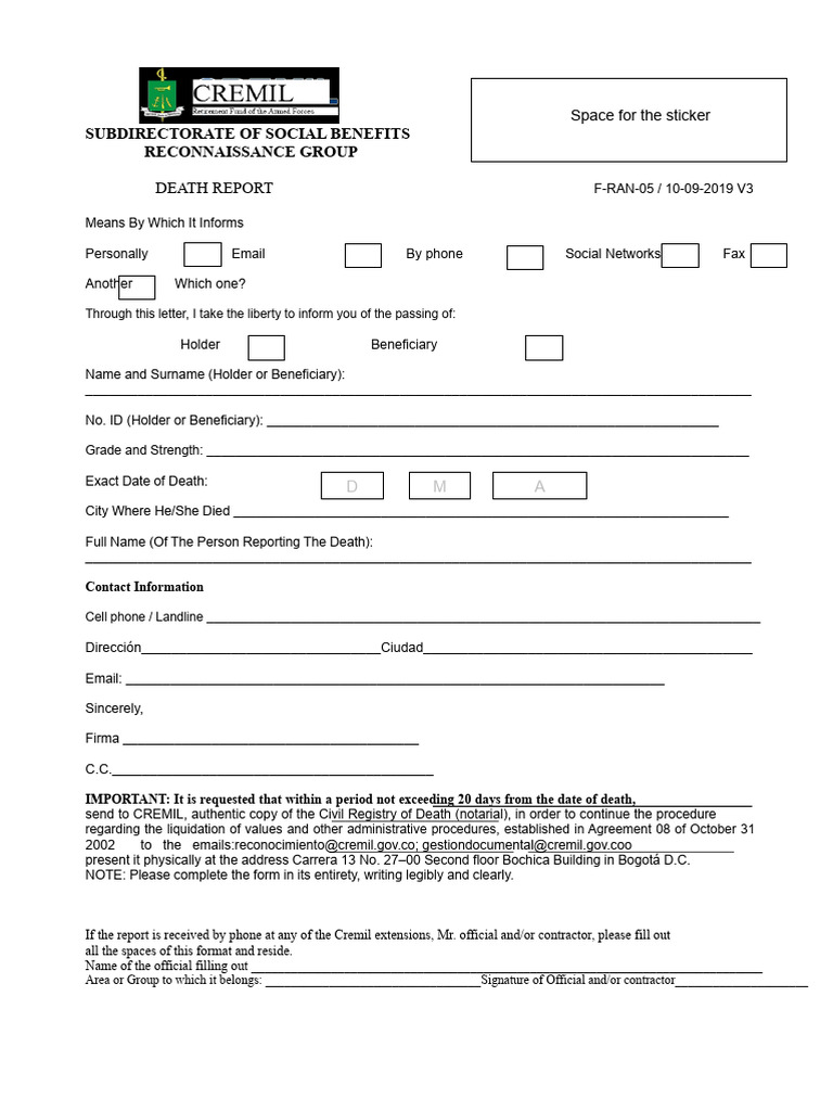 F-RAN-05 Death Report Format V3 | PDF