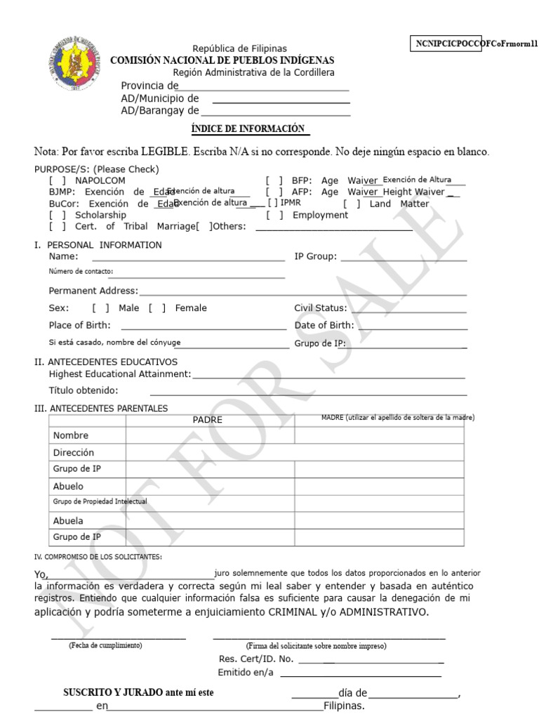 Ncip Coc Form 1 | PDF
