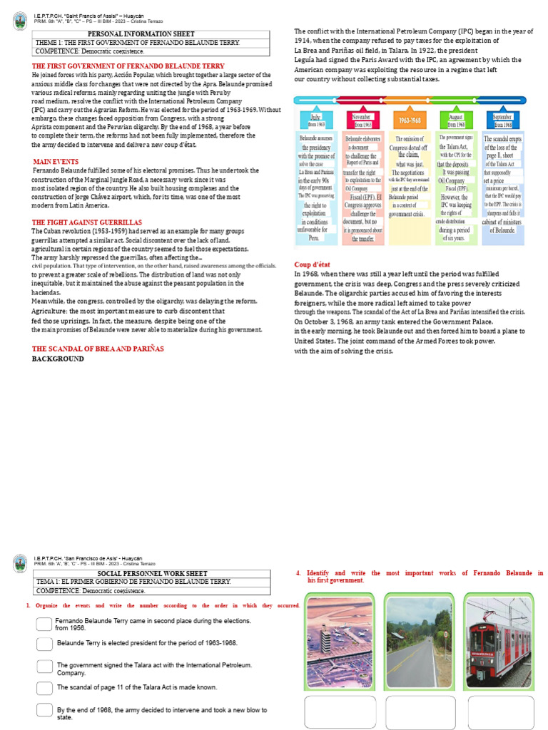 SHEET 1 THE FIRST GOVERNMENT OF FERNANDO BELAUNDE TERRY. | PDF | Government