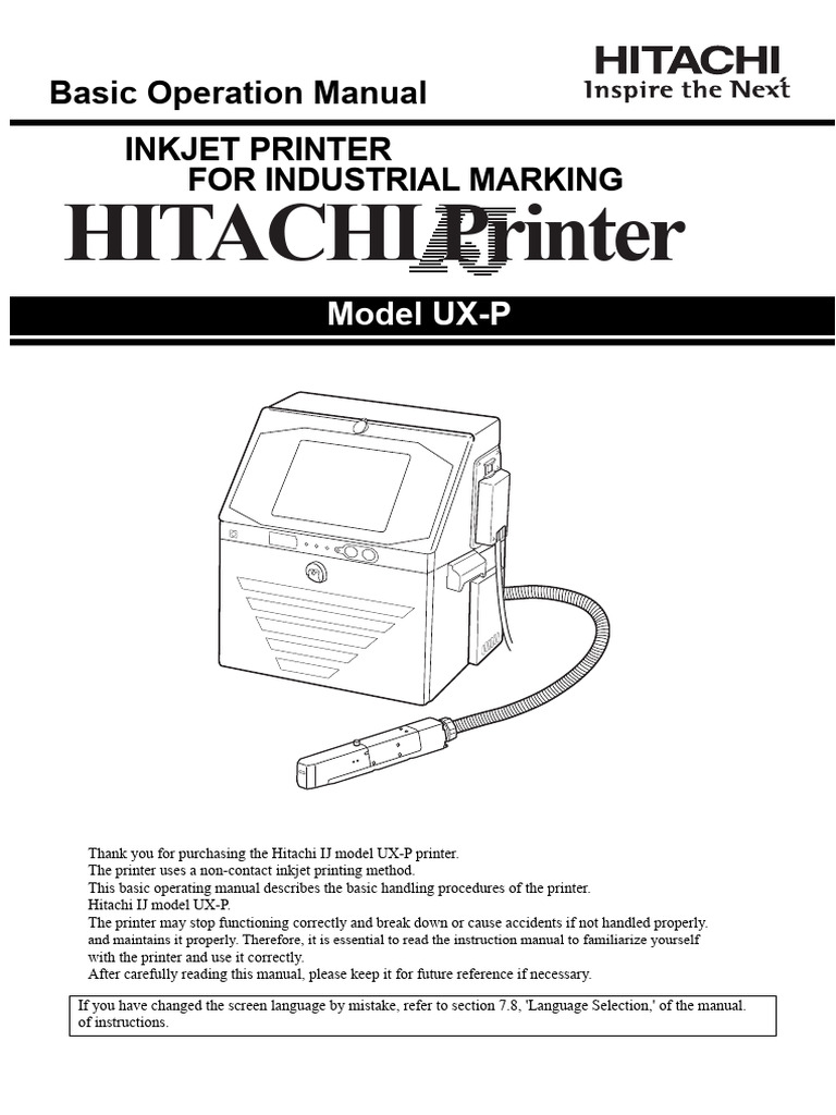 Basic Operation Manual Inkjet Printer for Industrial Marking. Hitachi ...