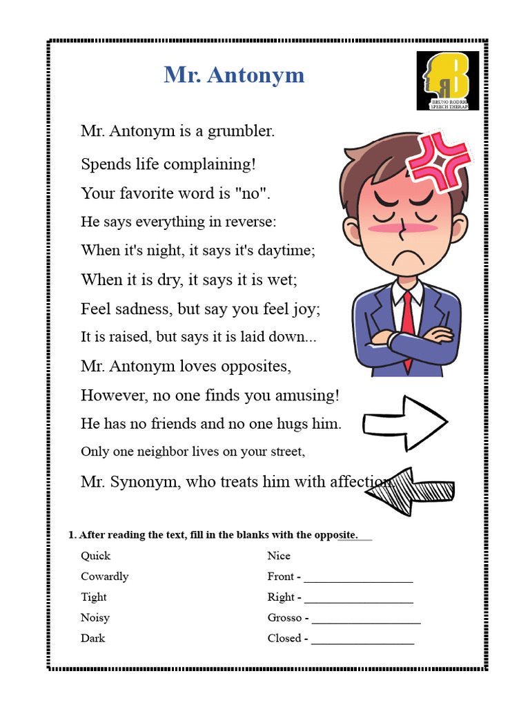 Mr. Antonym and Mr. Synonym Tongue Twisters | PDF