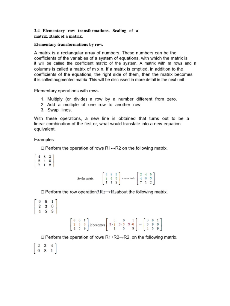 2.4 Elementary Transformations by Row. Row Echelon Form of A Matrix ...