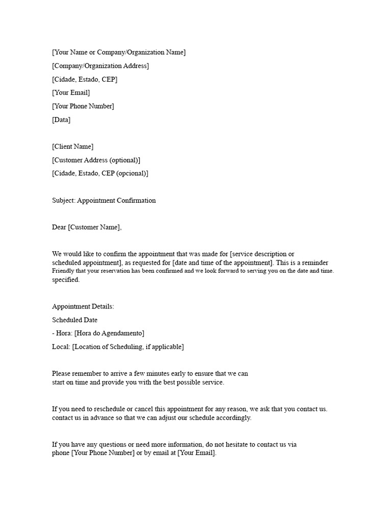 basic appointment confirmation template | PDF