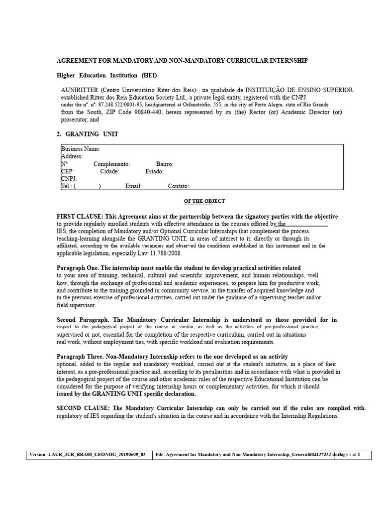 MODEL MINUTES - UNIRITTER agreement (1) | PDF | Internship | Job Hunting