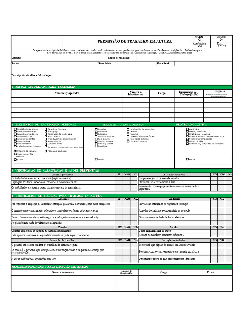 Autorização para trabalho em altura 00 | PDF