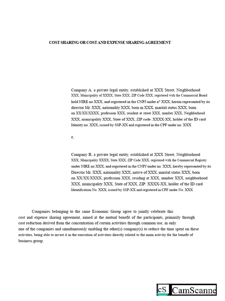 Cost Sharing Agreement Overview | PDF | Expense | Identity Document