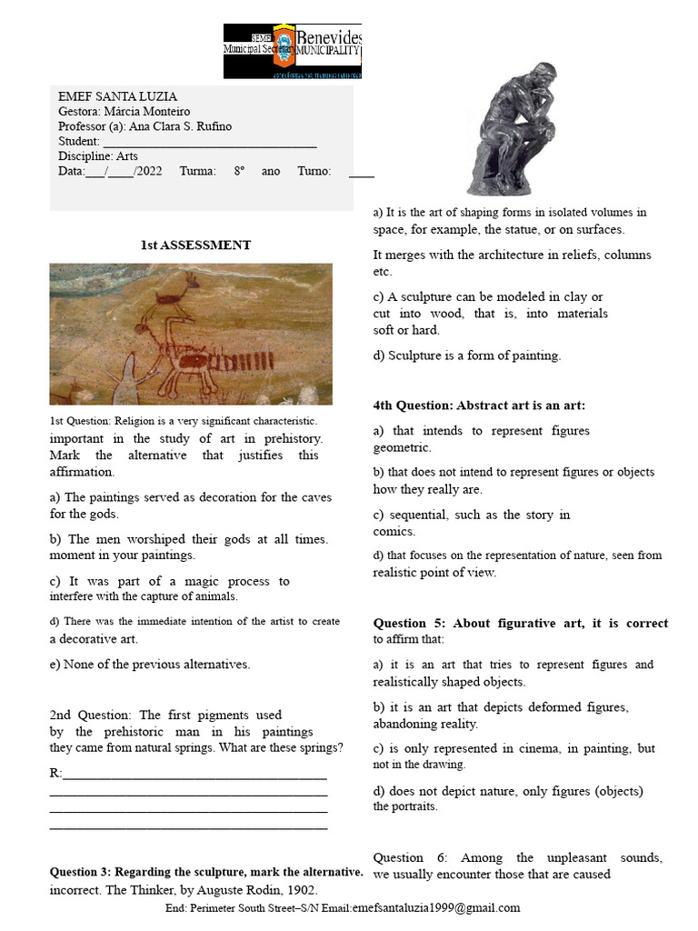 Arts Test 8TH Grade - Ana Clara | PDF | Sculpture | Paintings