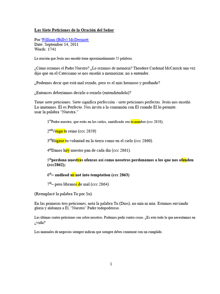 Las Siete Peticiones del Padre Nuestro | PDF | orador del Señor | Oración