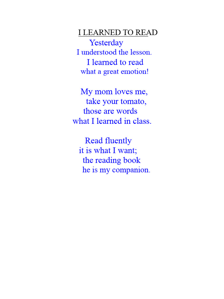 poem I learned to read.docx | PDF
