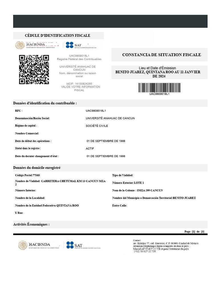 Identification fiscale Université Anahuac | PDF | Impôts