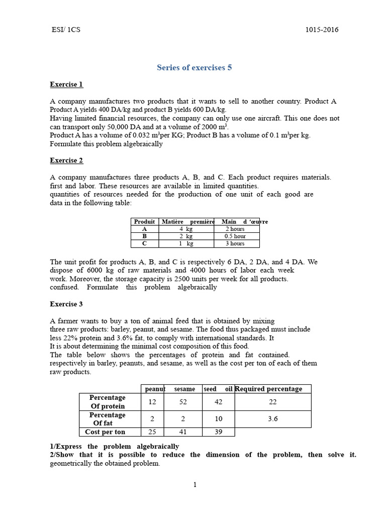 Operations Research Exercises Linear Programming | PDF | Linear Programming | Mathematical ...