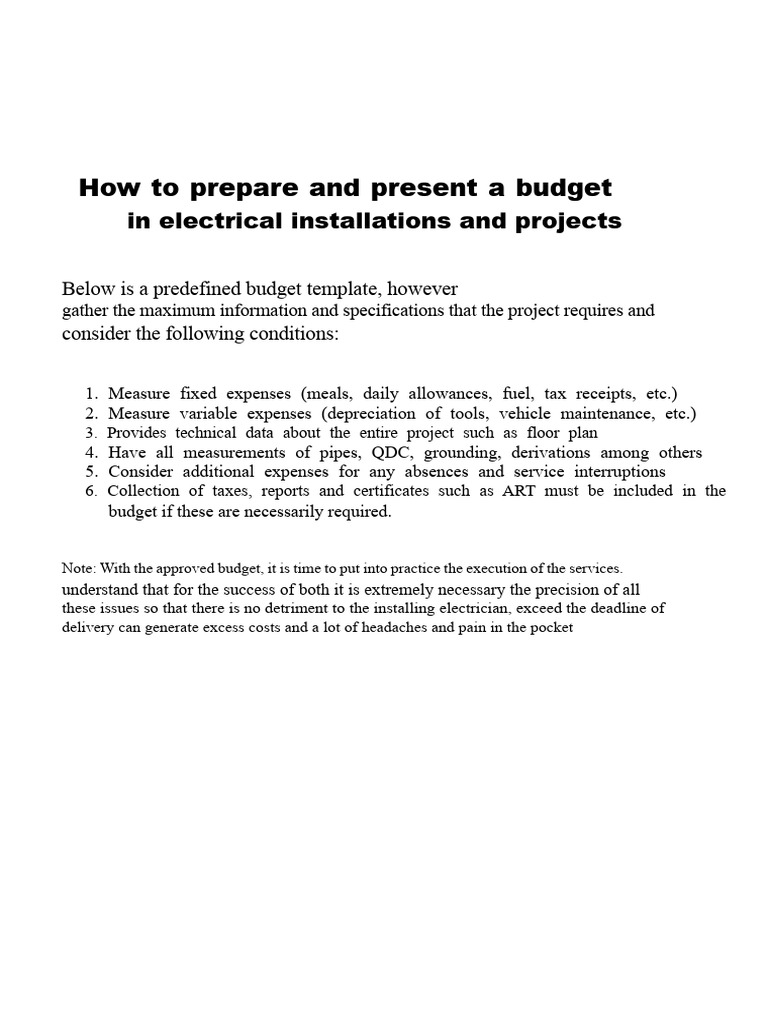 Budget Preparation for Electrical Projects | PDF | Budget | Expense