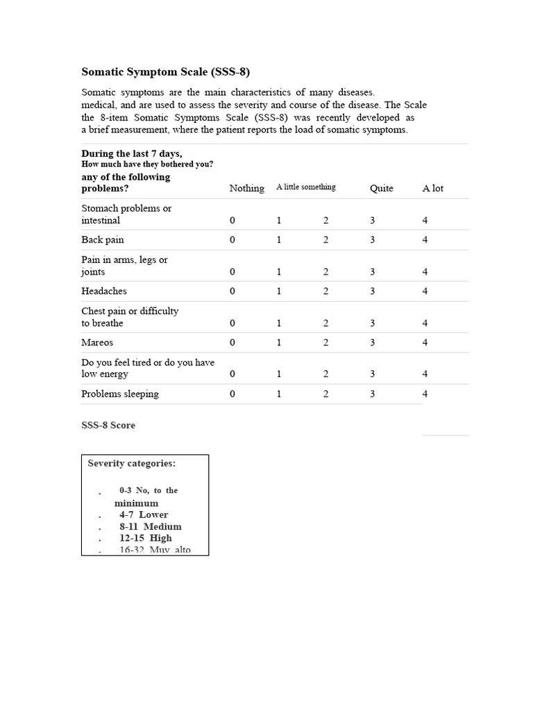 Somatic Symptom Scale (SSS-8) Overview | PDF