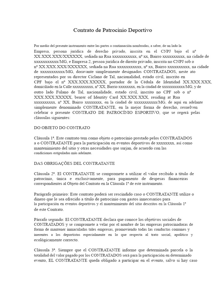 Contrato de Patrocinio Deportivo Detallado | PDF
