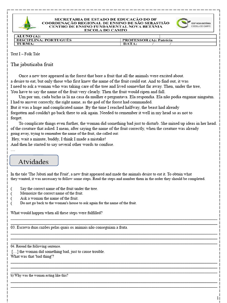 Folk Tale - 6 Years - Reading and Text Interpretation. | PDF