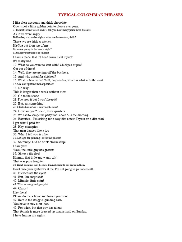 TYPICAL COLOMBIAN PHRASES | PDF