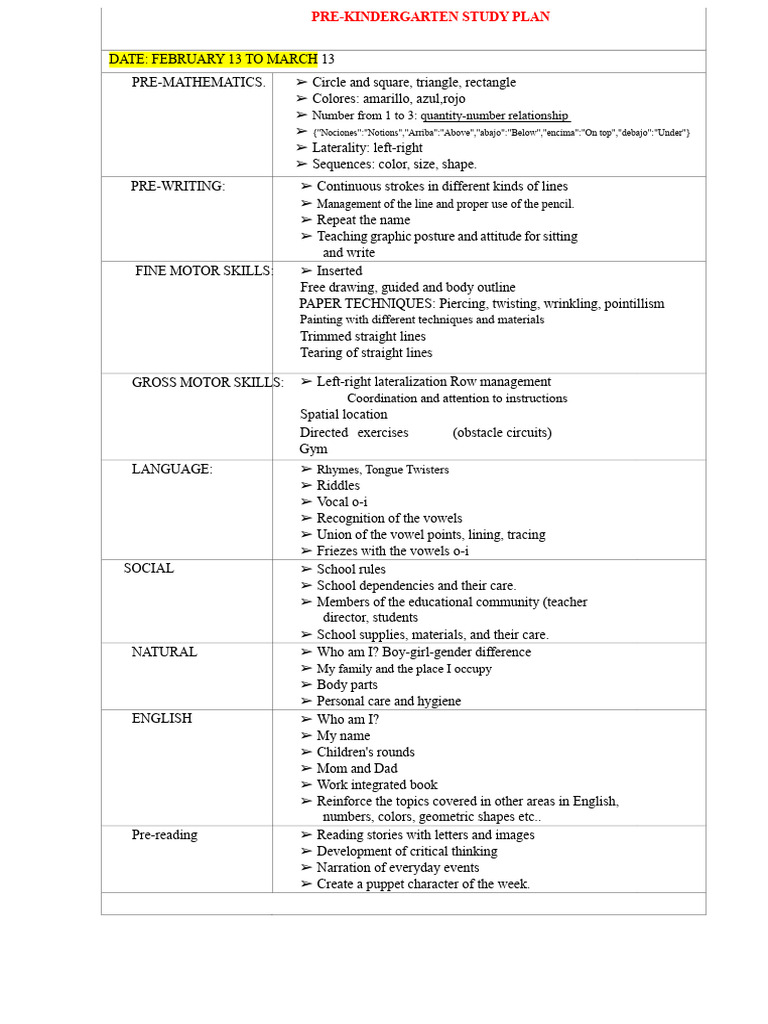 PRE-KINDERGARTEN CURRICULUM | PDF | Shape
