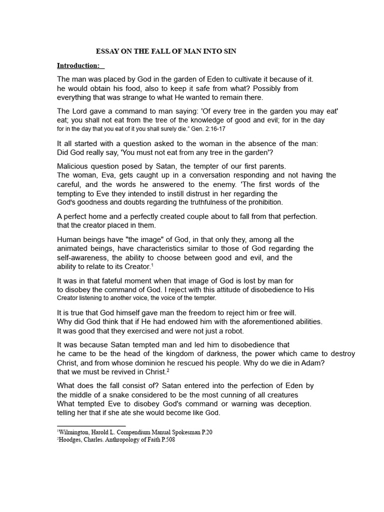 ESSAY ON THE FALL OF MAN INTO SIN | PDF | Adam | Religious Belief And ...